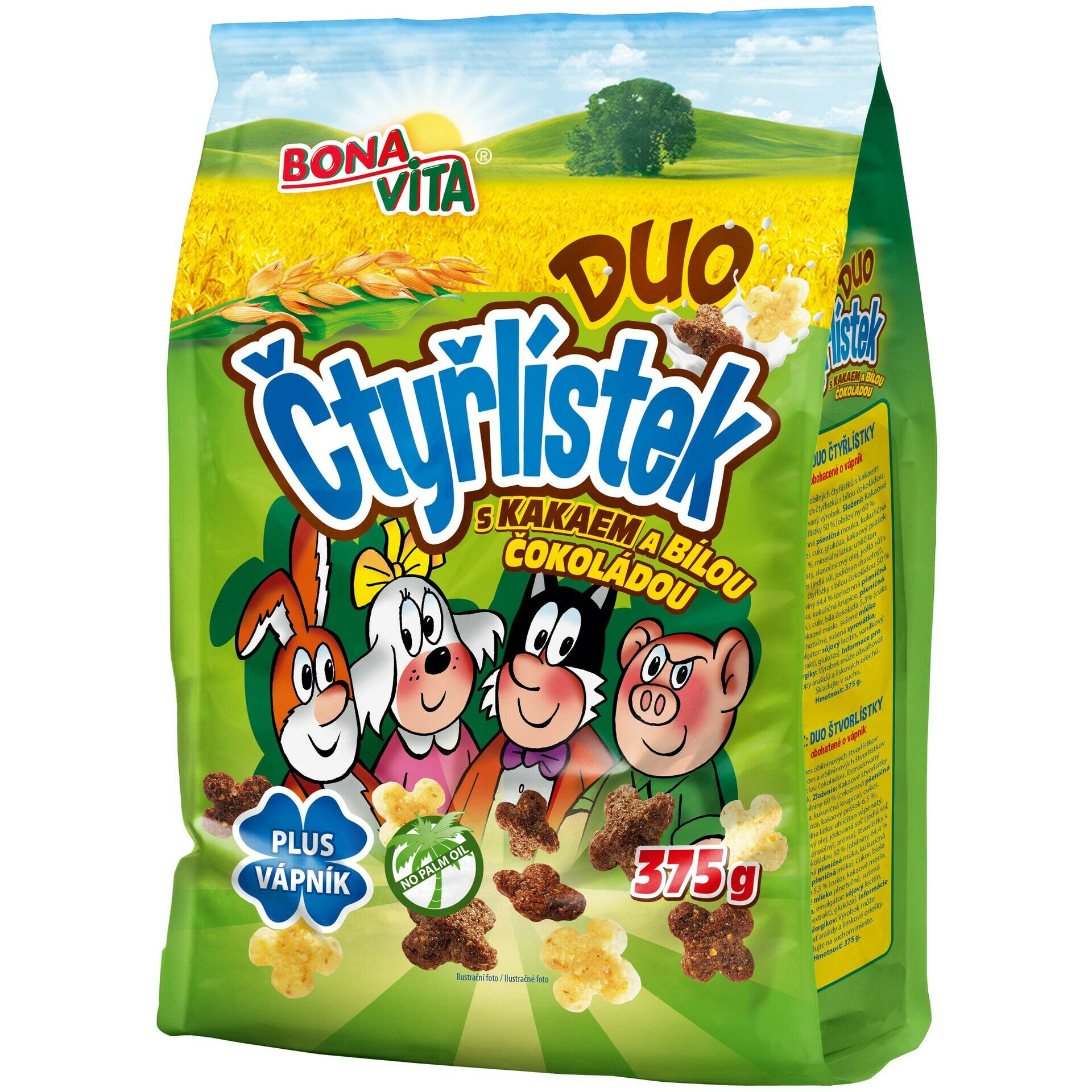 BONAVITA SLOVENSKO - Cereálie pre deti - Obilninové štvorlístky DUO 375g cena za 1 kartón (12 kusov)